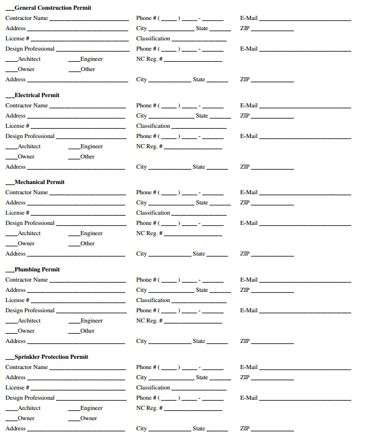 APPENDIX A PERMIT APPLICATION INFORMATION SHEET - 2018 NORTH CAROLINA STATE BUILDING CODE ...